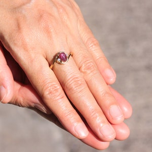 Oval Star Ruby Ring and Twin Side Set Diamonds With 14k Gold Wood ...