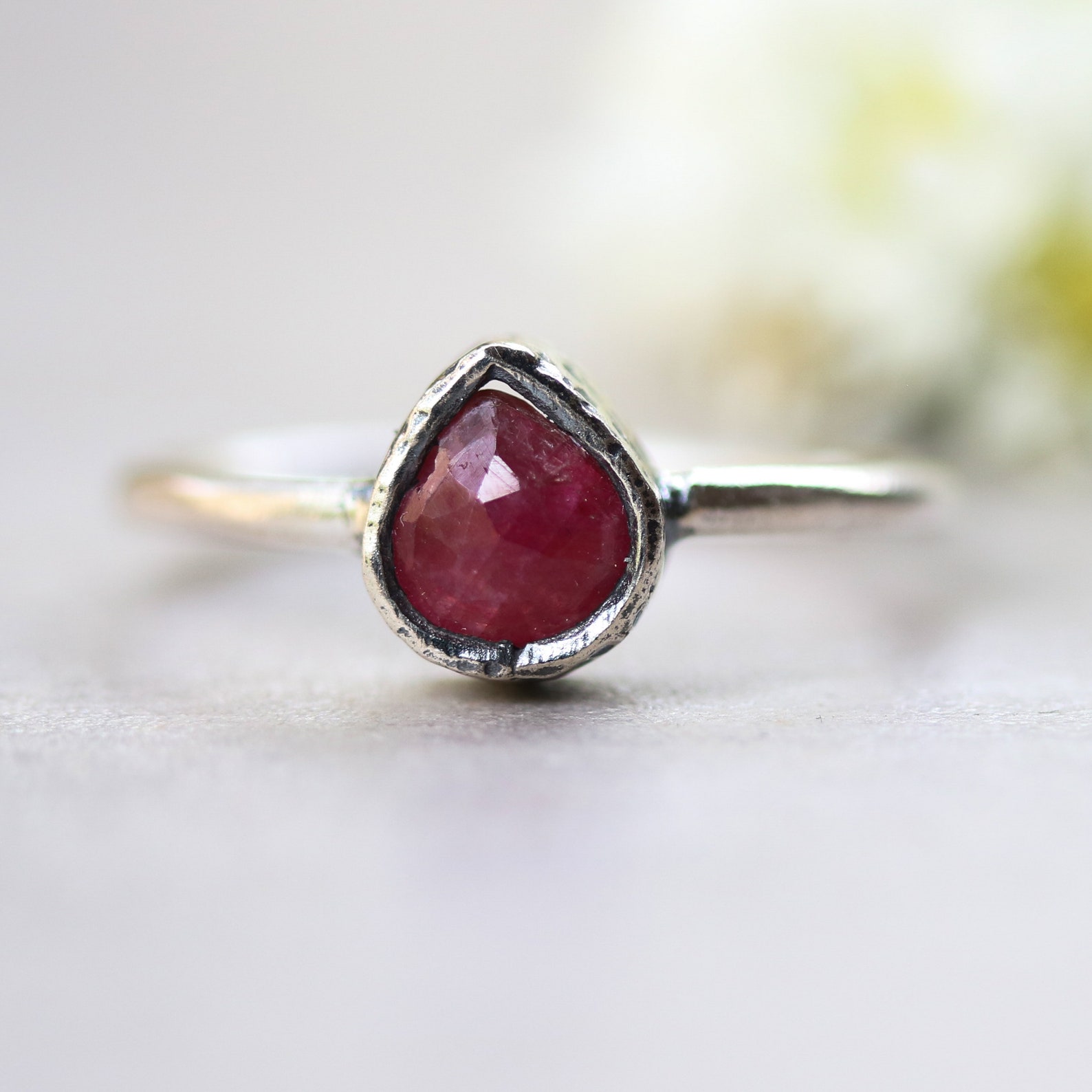 Teardrop ruby ring in silver bezel setting with sterling | Etsy