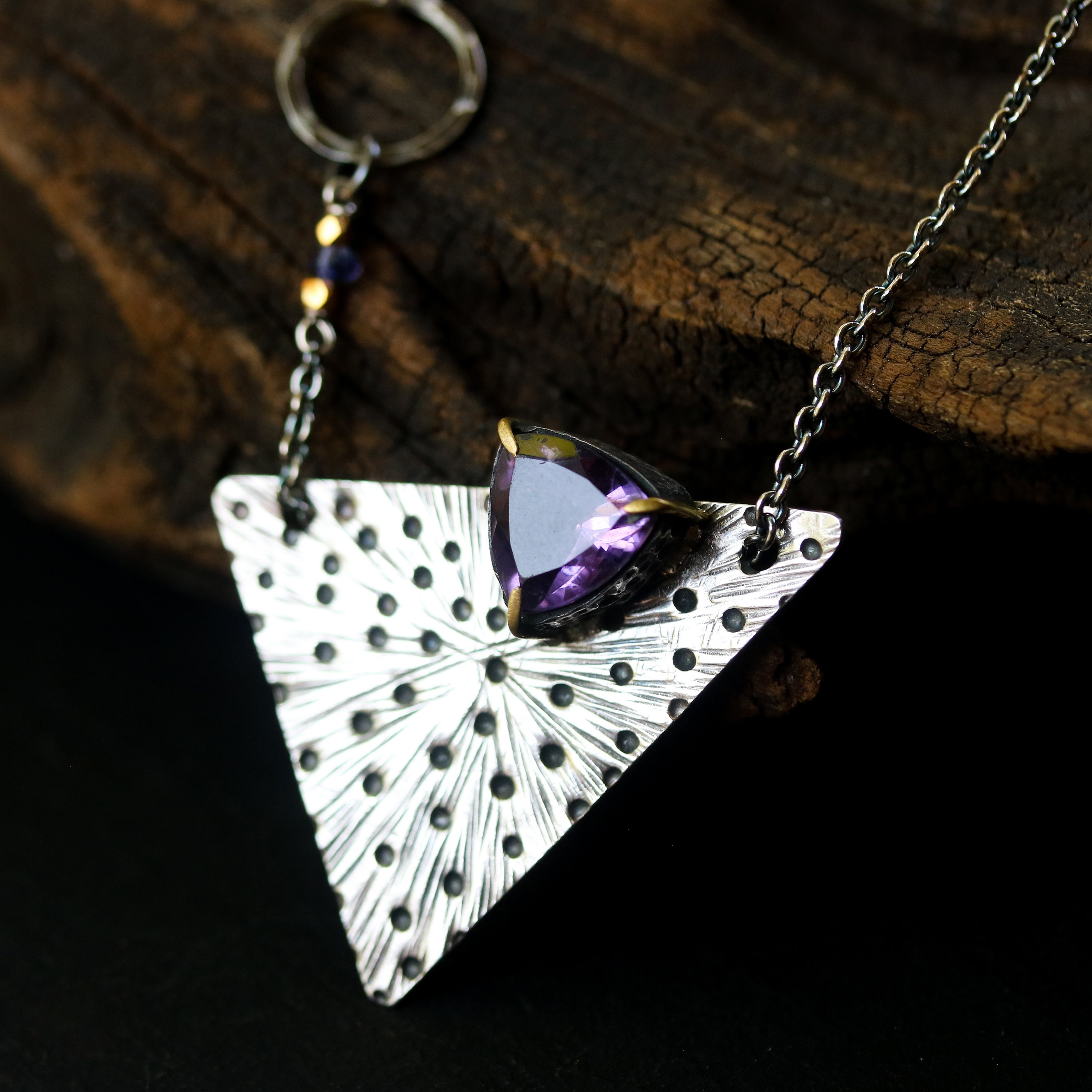 Amethyst trillion faceted pendant necklace with silver | Etsy