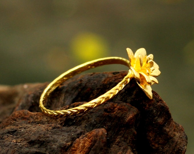 Sterling Silver Flower Ring Plated With 22k Gold - Etsy