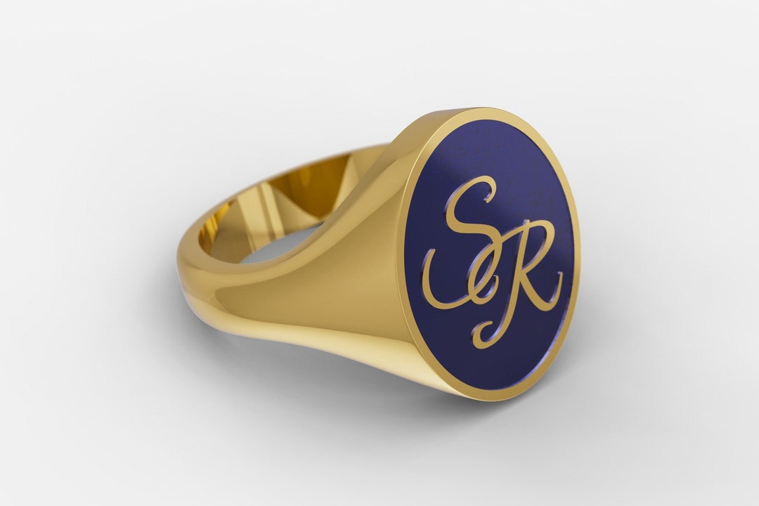 Oval Signet Ring in Gold Vermeil, Sterling Silver, Navy Blue Enamel - Etsy