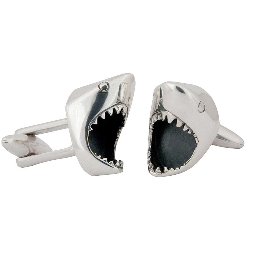 Sterling Silver Great White Shark Cufflinks Personalized Engraving ...
