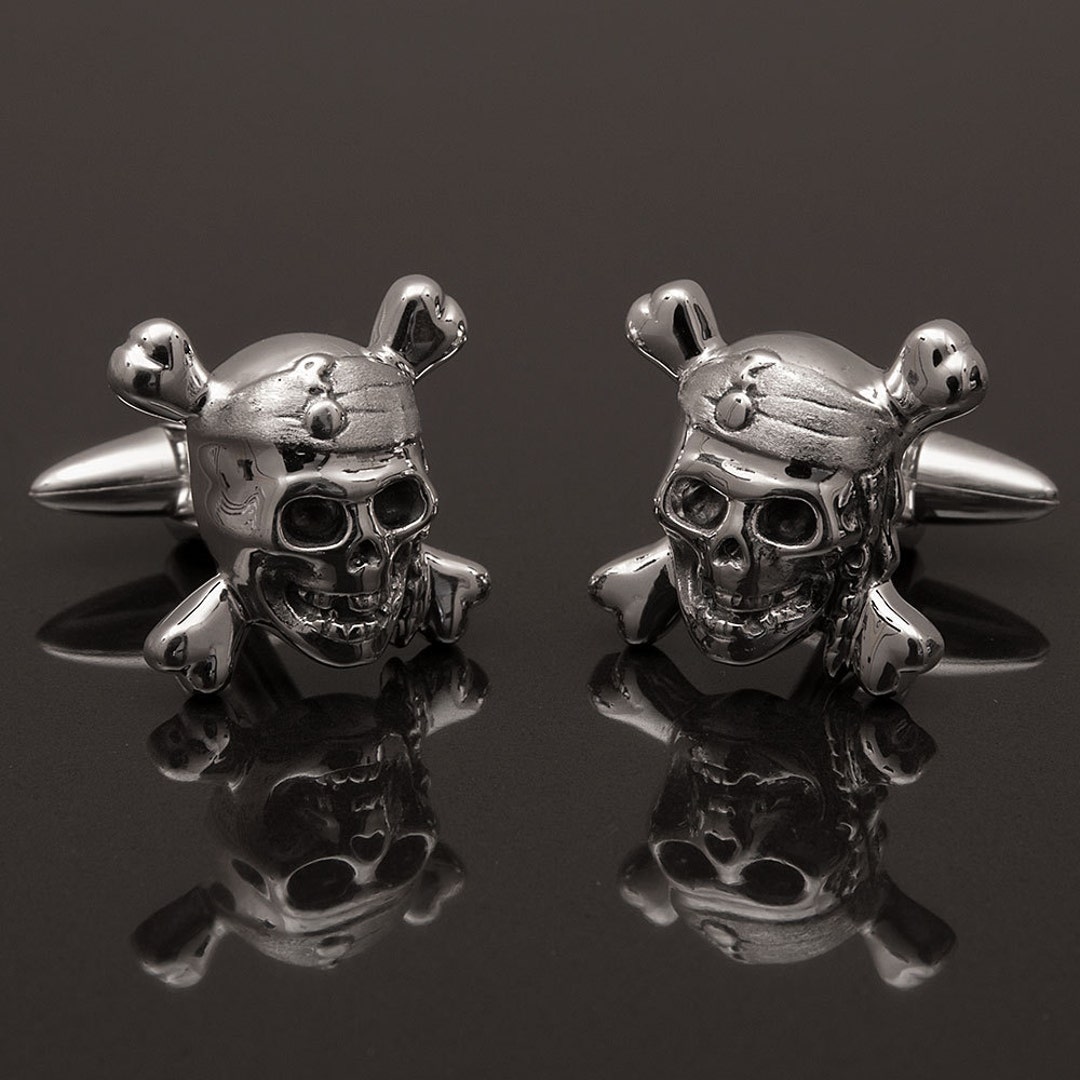 Sterling Silver Pirate Skull Cufflinks Oxidized Finish Personalized ...