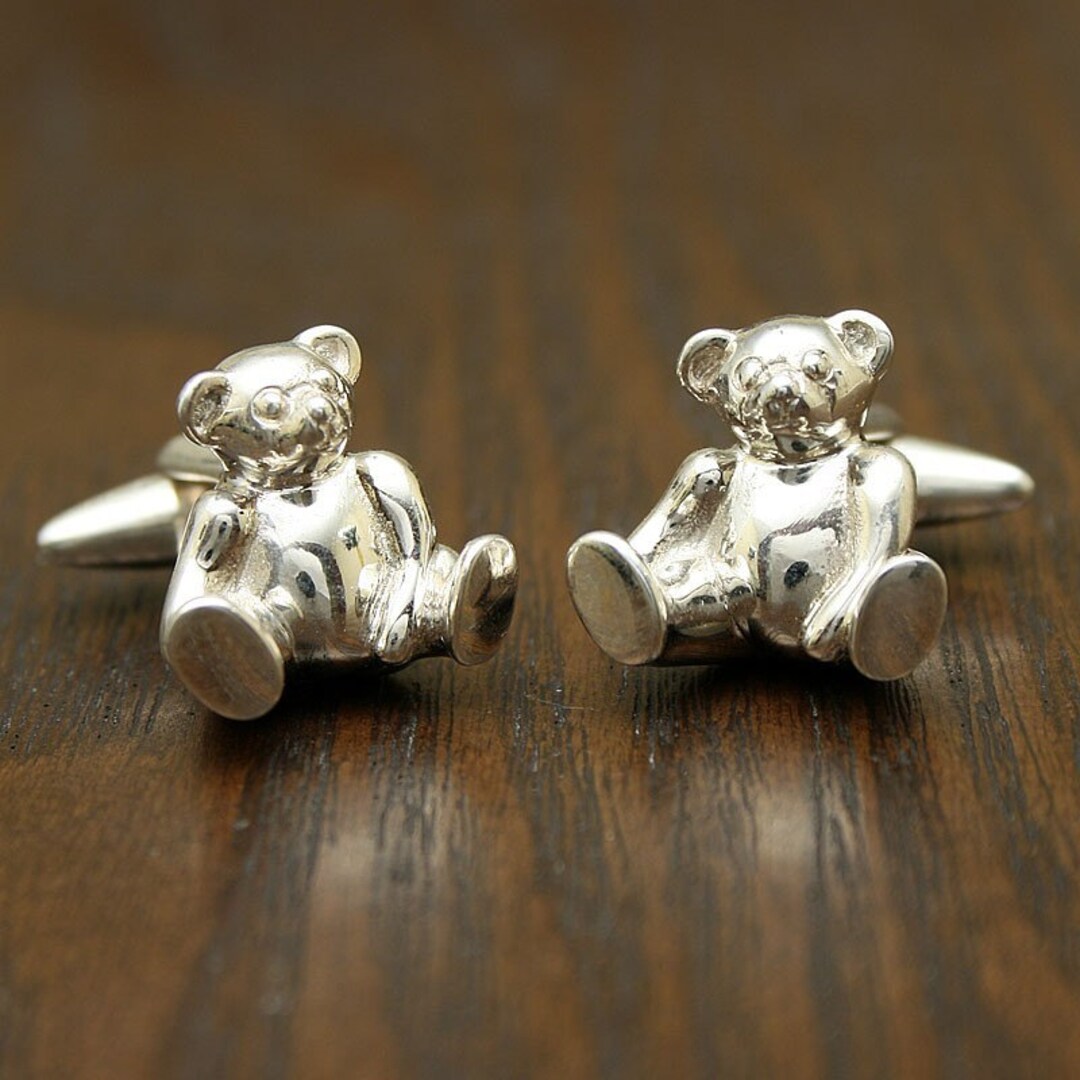 Sterling Silver Teddy Bear Cufflinks, Personalized Engraved Cufflinks ...