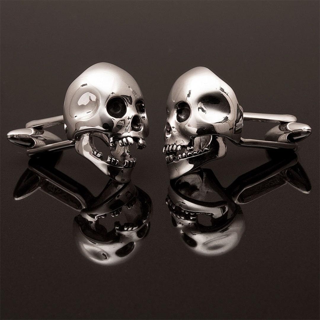 Sterling Silver Skull Cufflinks, Articulated Jaw - Etsy