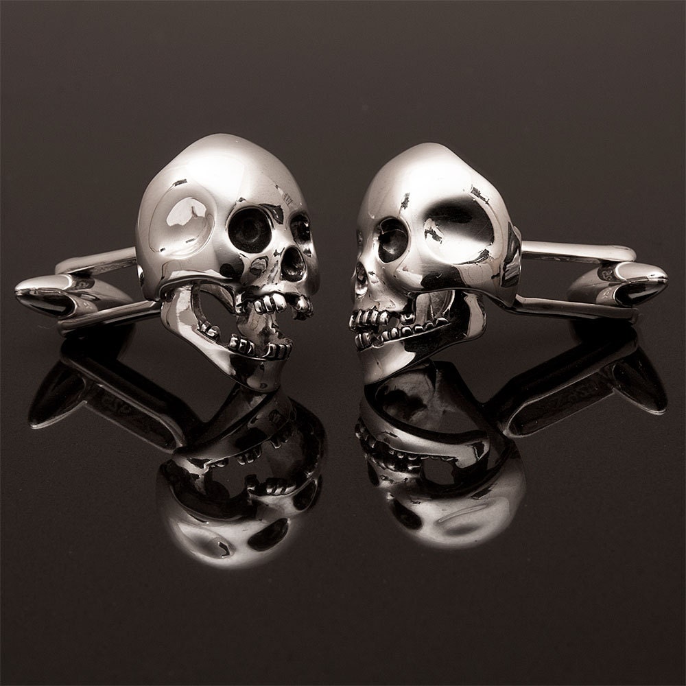 Sterling Silver Skull Cufflinks Articulated Jaw - Etsy