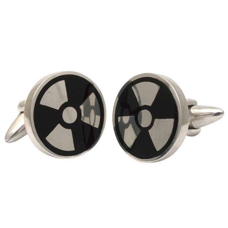 Sterling Silver Radioactive Symbol Cufflinks, Black Enamel ...