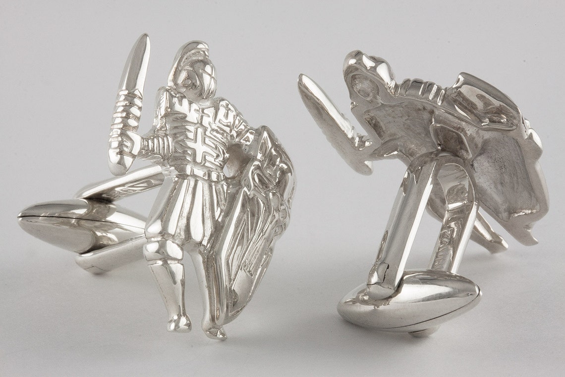 Sterling Silver Knight Cufflinks, Personalized Engraving, Medieval ...