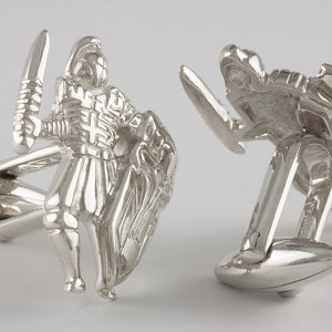 Sterling Silver Knight Cufflinks, Personalized Engraving, Medieval ...