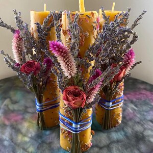 Imbolc Ritual Candle, Beeswax Pillar With Dried Florals - Etsy