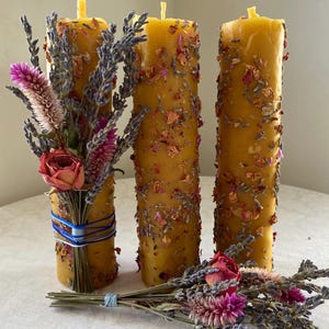 Imbolc Ritual Candle, Beeswax Pillar With Dried Florals - Etsy