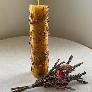 Imbolc Ritual Candle, Beeswax Pillar With Dried Florals - Etsy
