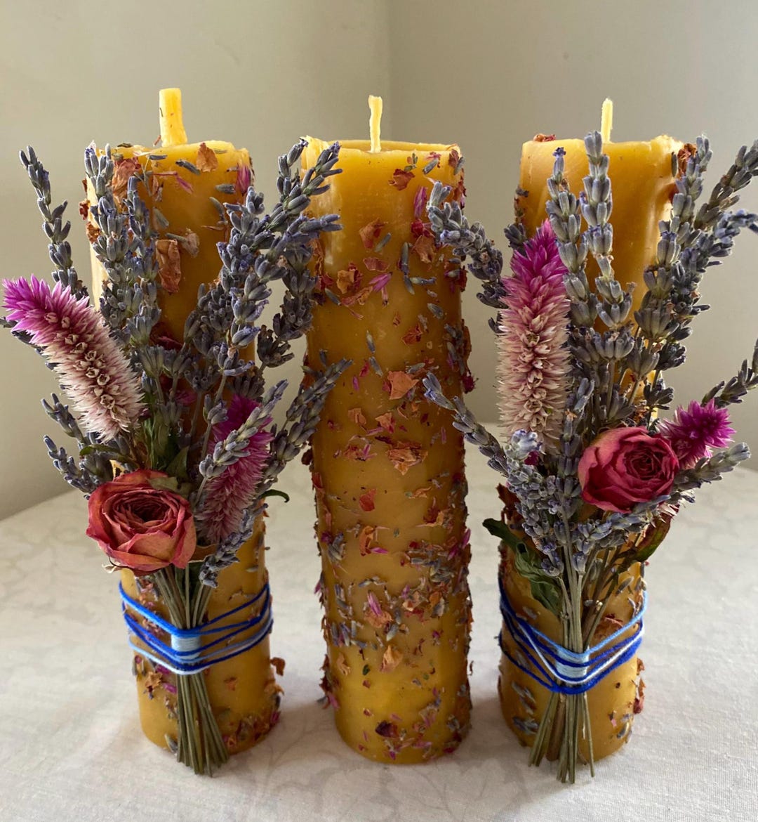 Imbolc Ritual Candle, Beeswax Pillar With Dried Florals - Etsy