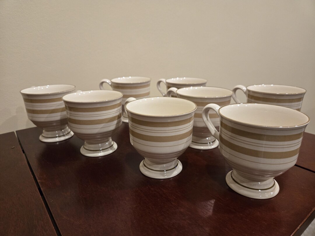 Vintage Set 0f 8 Coffee Mugs/stoneware Cups Roulette Beige by Sango - Etsy