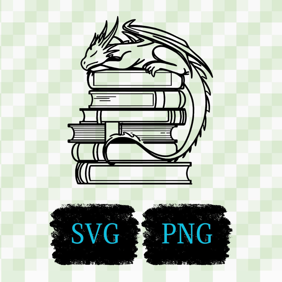 Sleeping Dragon on Book Stack Svg Png, Bookish Shirt Design Svg ...