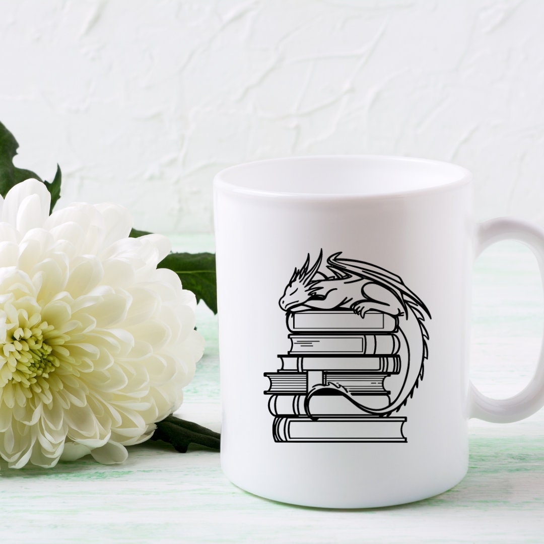 Sleeping Dragon on Book Stack Svg Png, Bookish Shirt Design Svg ...