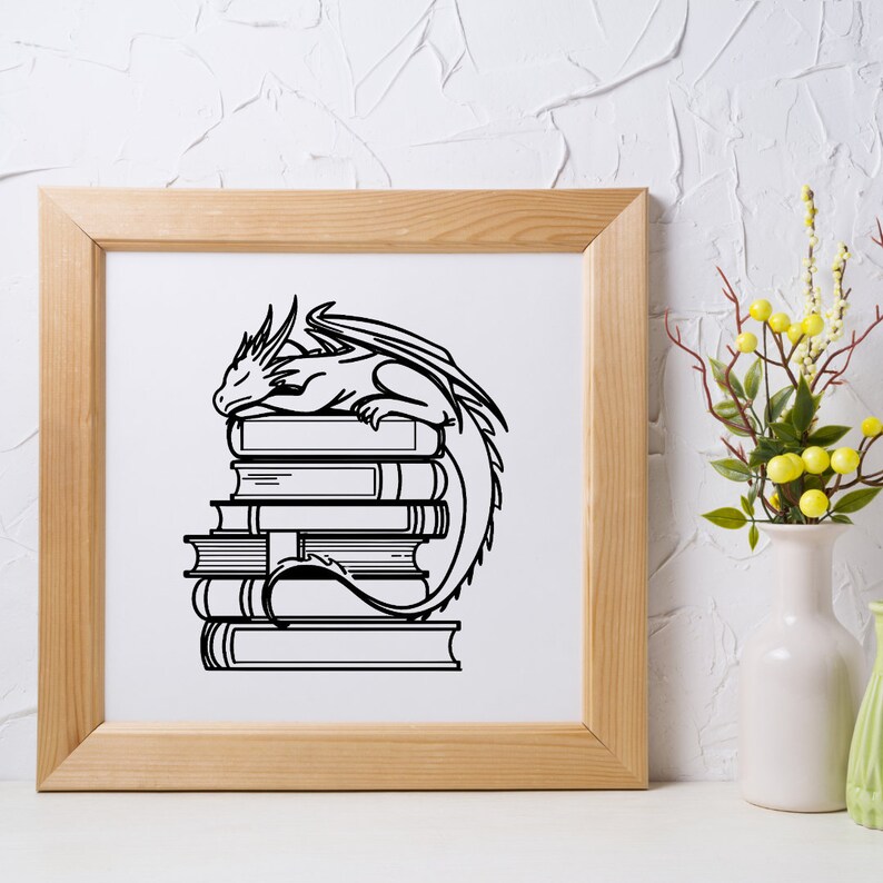 Sleeping Dragon on Book Stack Svg Png, Bookish Shirt Design Svg ...