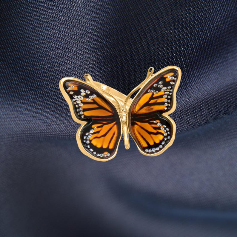 24K Gold Baltic Amber Monarch Butterfly Ring - Sterling Silver - Etsy