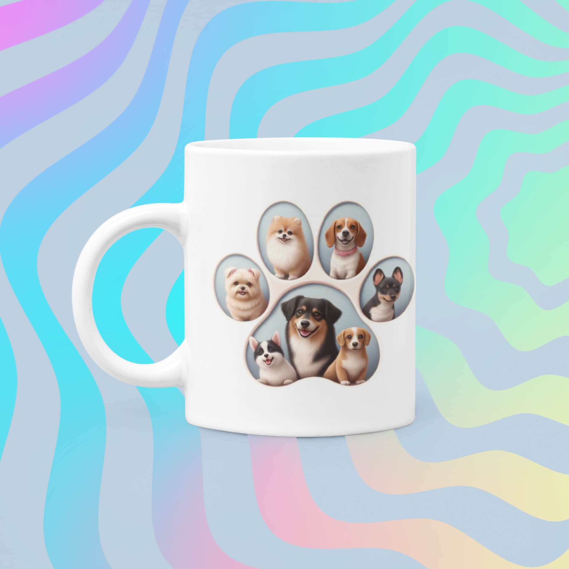 Pawsome Pals Mug - Cute Dog Breeds Paw Print Coffee Cup - Perfect Gift ...
