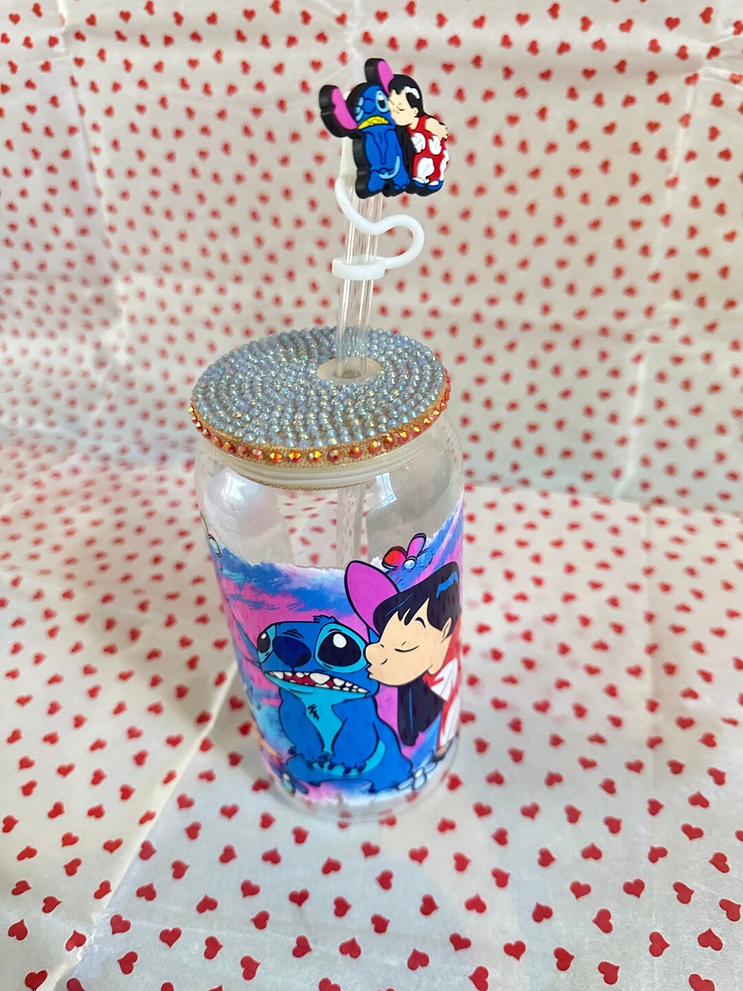 Personalized Lilo and Stitch Glass Cup With a Straw - Etsy