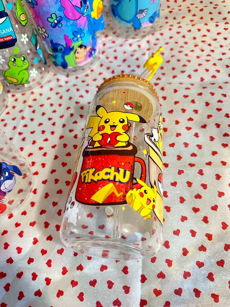 Personalized Pikachu Themed Glass Cup With Straw - Etsy