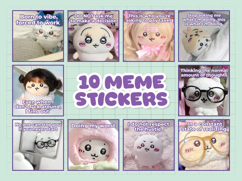 Chiikawa Glitter Meme Sticker Bundle: 10 Vinyl Meme Decals - Etsy