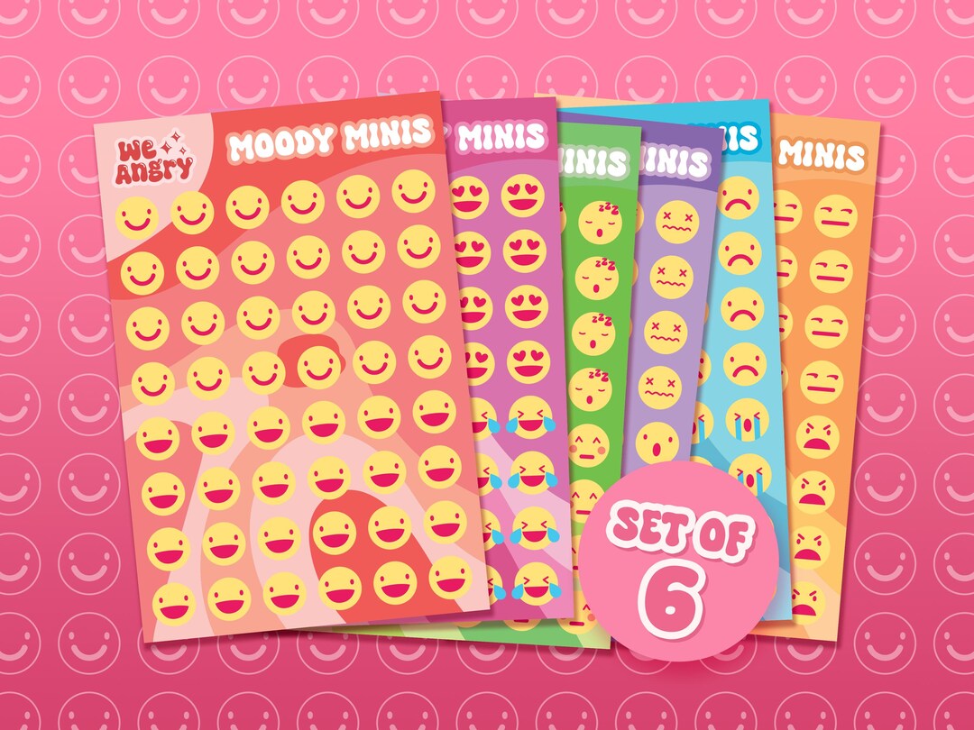 Emoji Mood Sticker Set – 6 Sheets of Planner & Journal Stickers - Cute ...