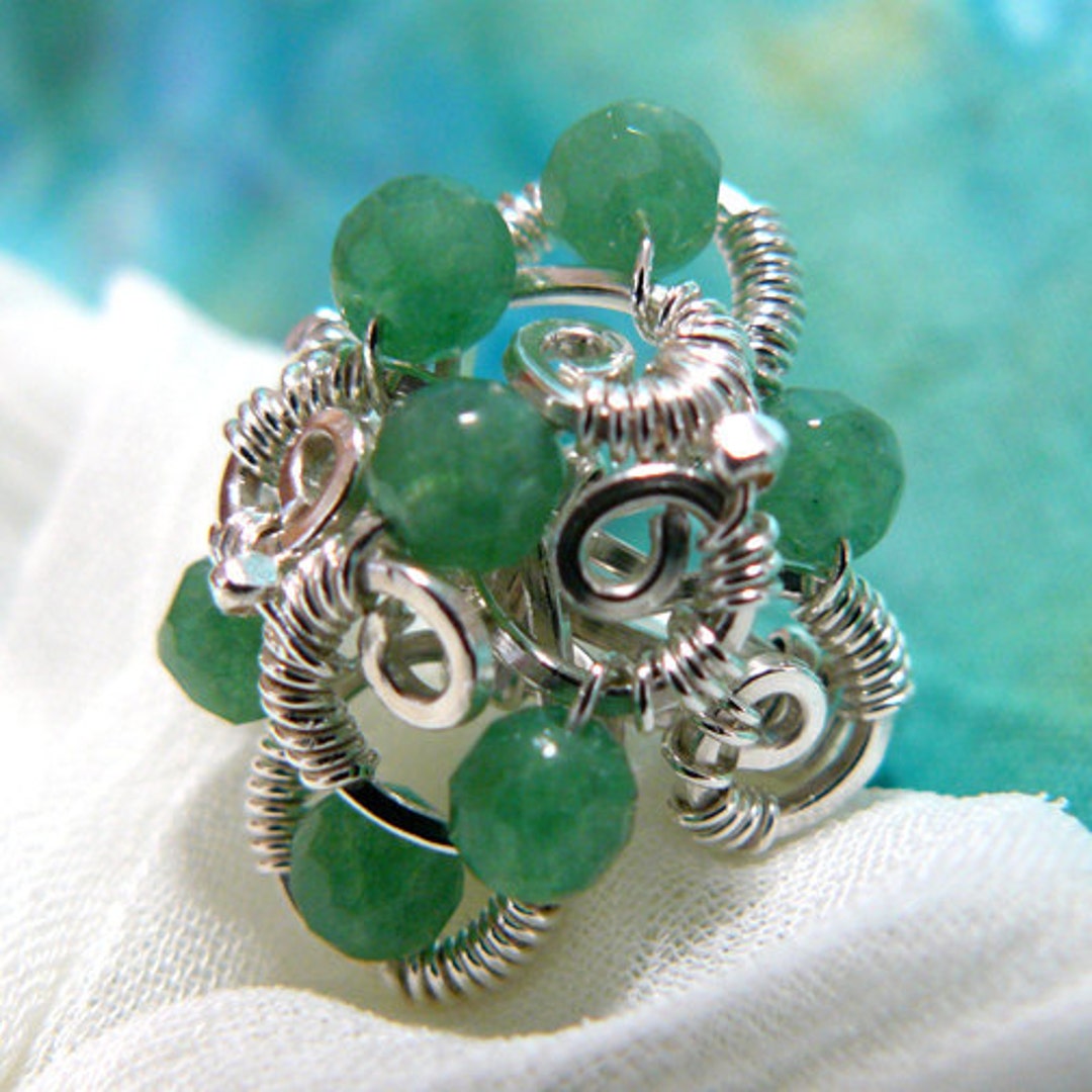 Green Jade Cluster Ring Jade and Silver Ring Jade Wire Wrapped Ring ...