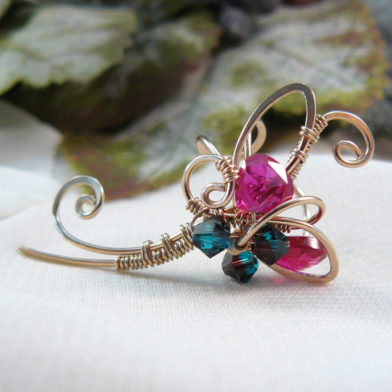 Wire Wrapped Ear Cuff Wire Ear Cuff Bronze Ear Cuff Red Cubic Zirconia ...