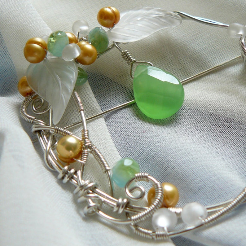 Wire Wrapped Brooch Sterling Silver Brooch Wreath Brooch Frosted Leaf ...