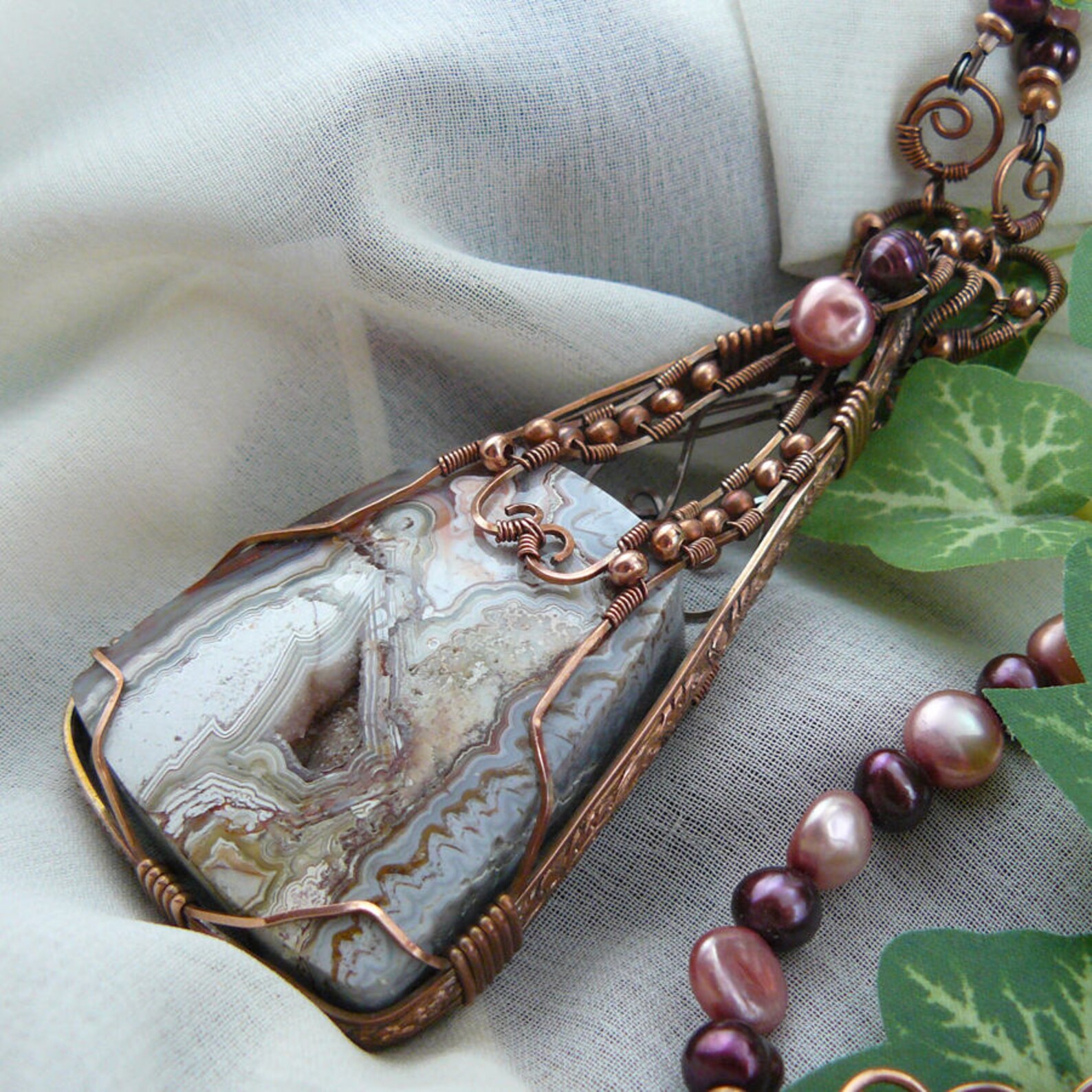Wirewrapped Agate Pendant Wirewrapped Stone Pendant Crazy Lace Agate ...