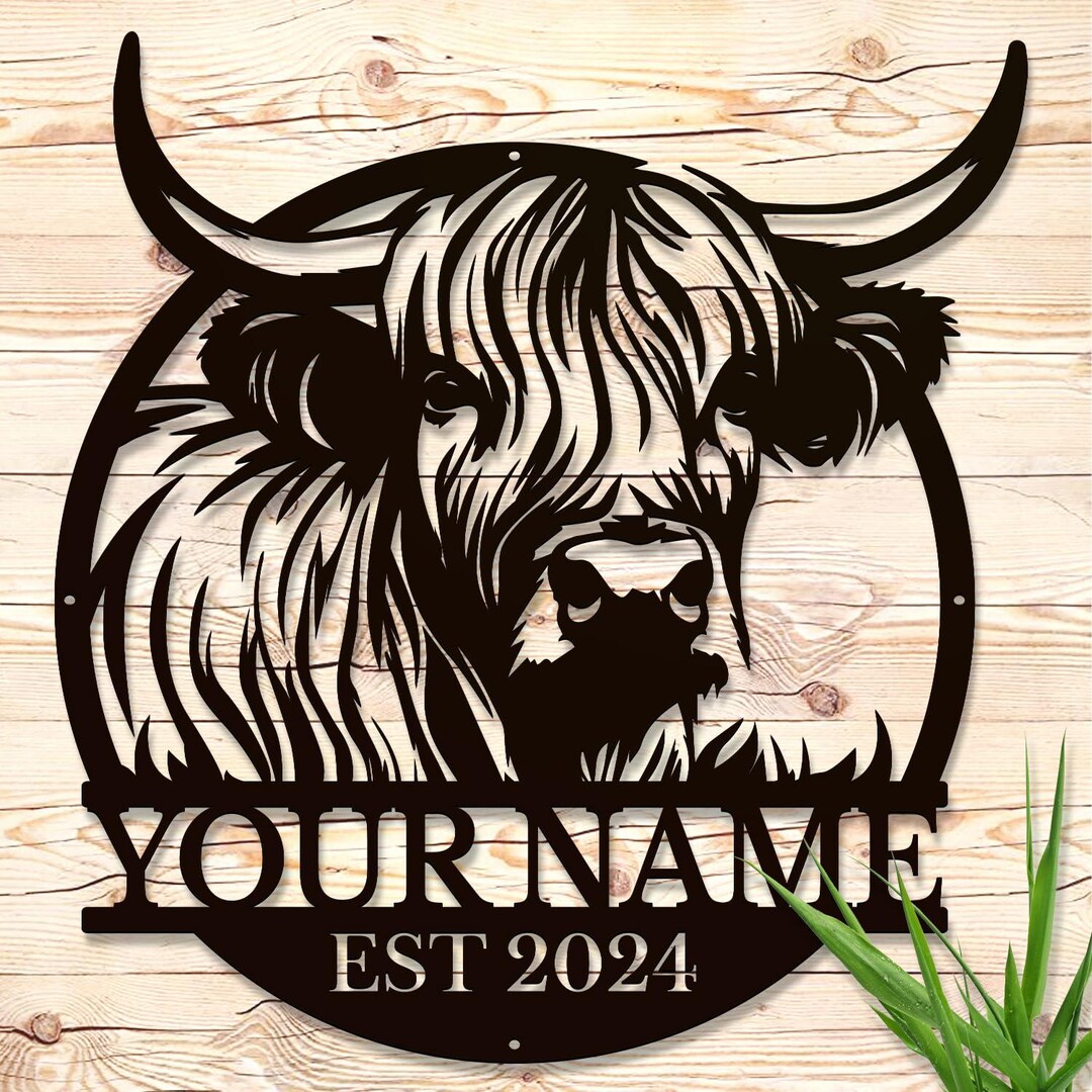 Personalized Highland Cow Name Metal Signs,custom Highland Cow Metal ...