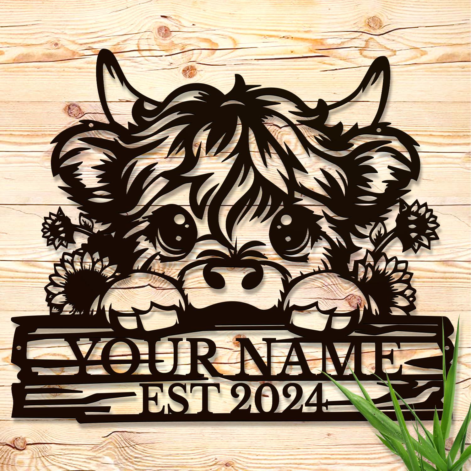 Personalized Highland Cow Name Metal Signs,custom Highland Cow Metal ...