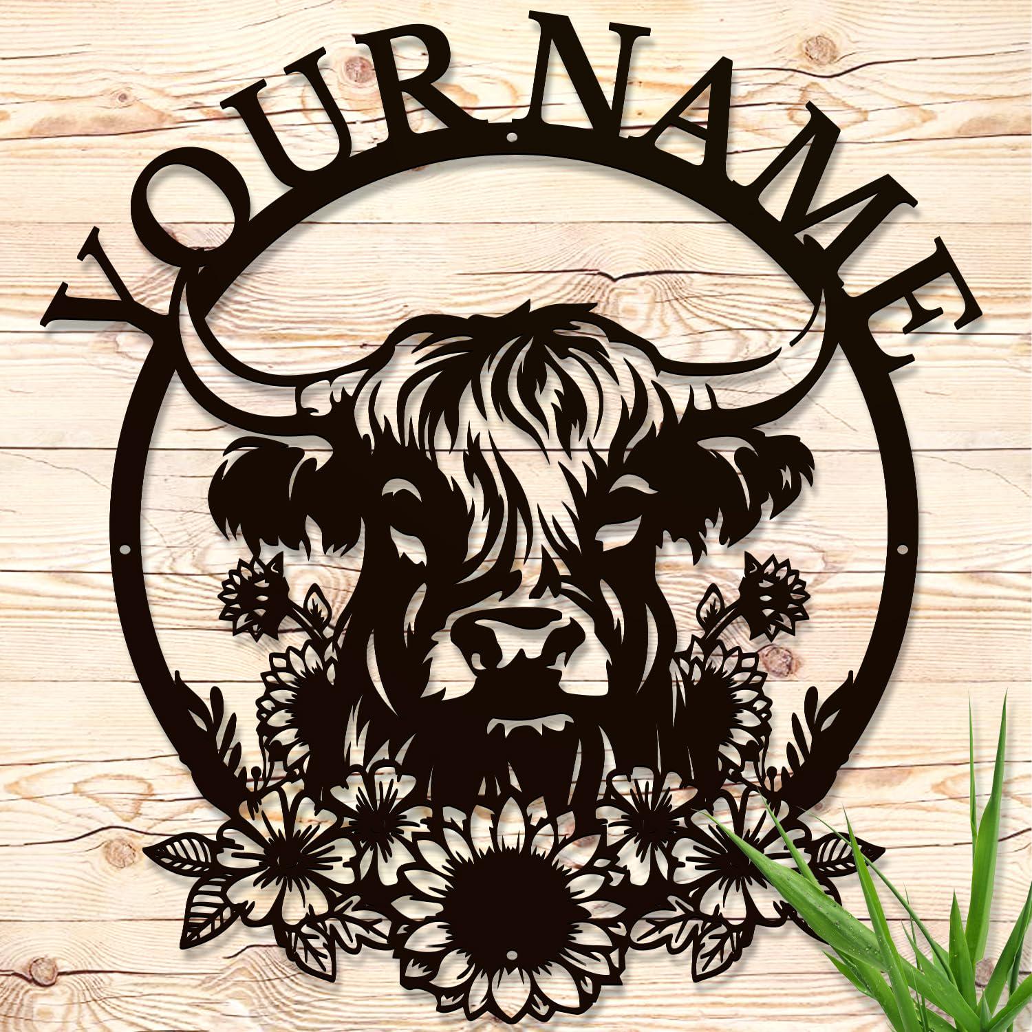 Personalized Highland Cow Name Metal Signs,custom Highland Cow Metal ...