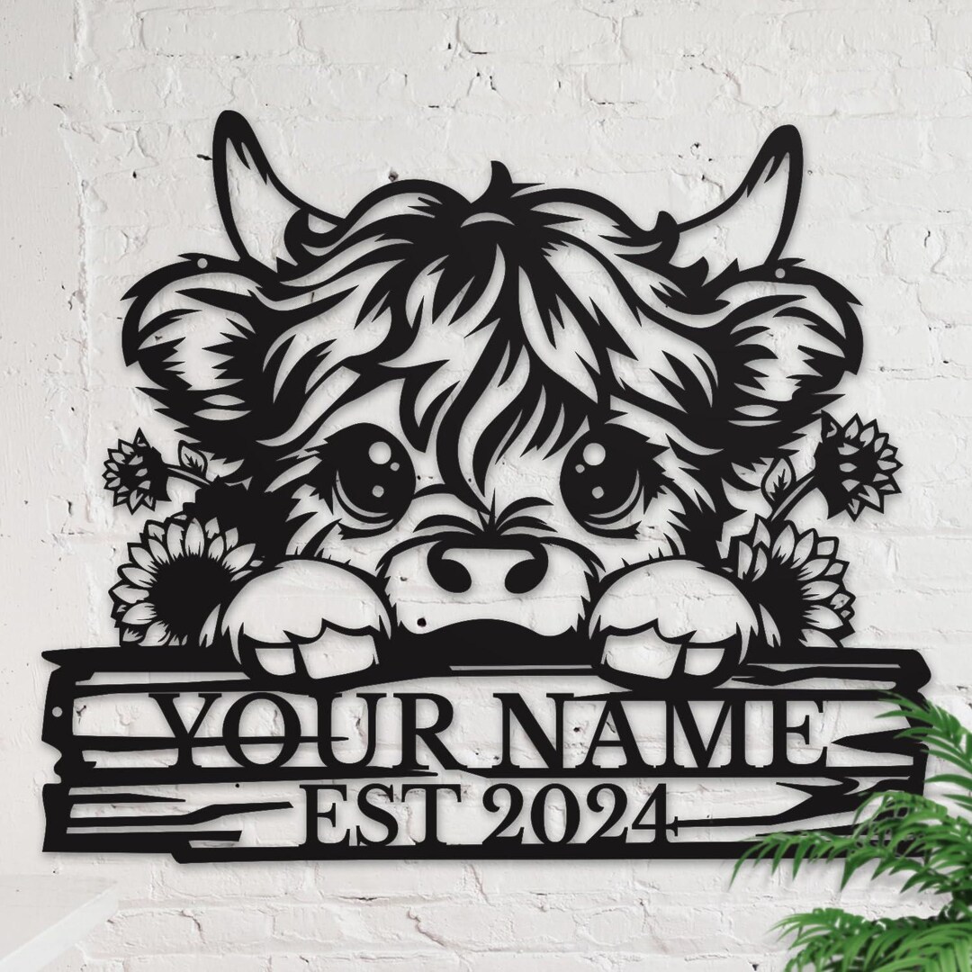 Personalized Highland Cow Name Metal Signs,custom Highland Cow Metal ...
