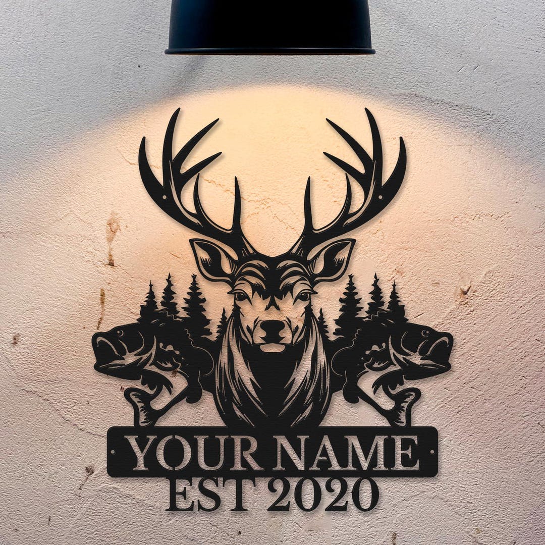 Personalized Deer and Fish Metal Wall Decor: Custom Hunting Camping ...