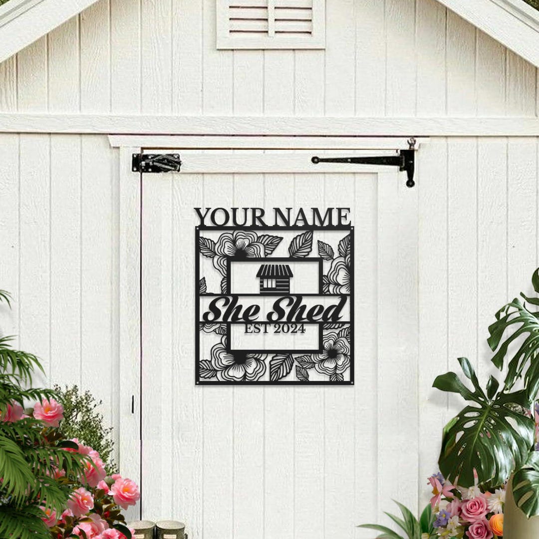 Personalized She Shed Metal Sign: Floral Decor, Custom Name - Etsy