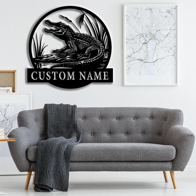 Custom Alligator Metal Wall Art, Personalized Crocodile Lover Name Sign ...