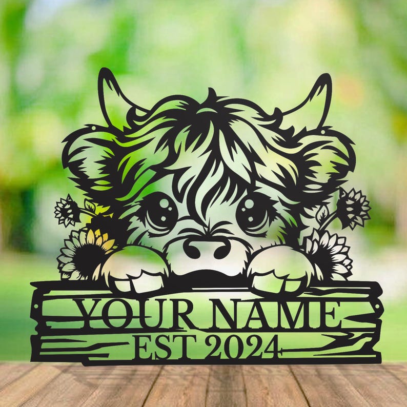 Personalized Highland Cow Name Metal Signs,custom Highland Cow Metal ...
