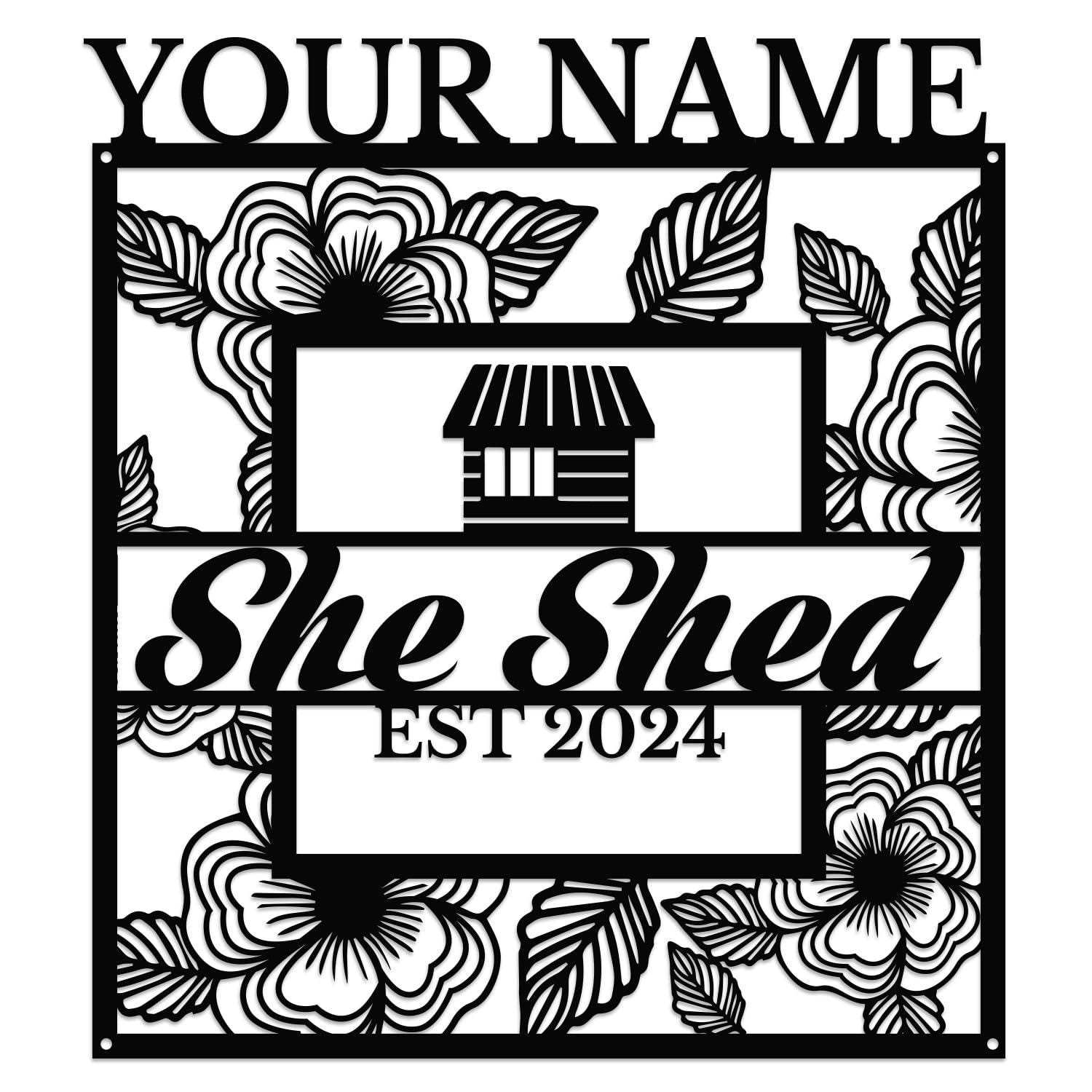 Personalized She Shed Metal Sign: Floral Decor, Custom Name - Etsy