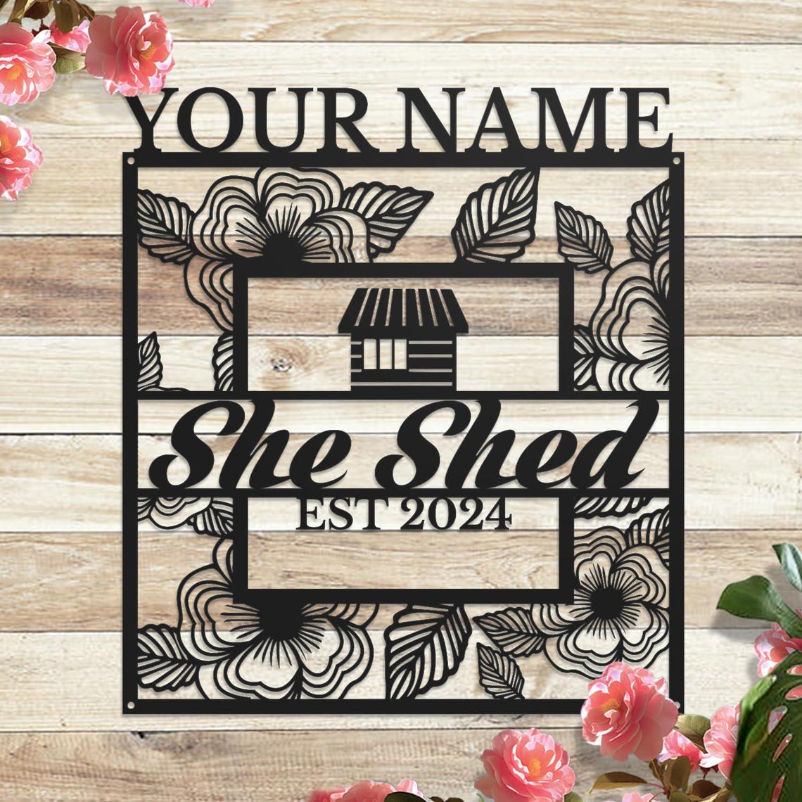 Personalized She Shed Metal Sign: Floral Decor, Custom Name - Etsy