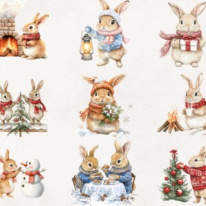 Watercolor Winter Bunny Clipart Winter Rabbit Festive Clipart | Winter ...