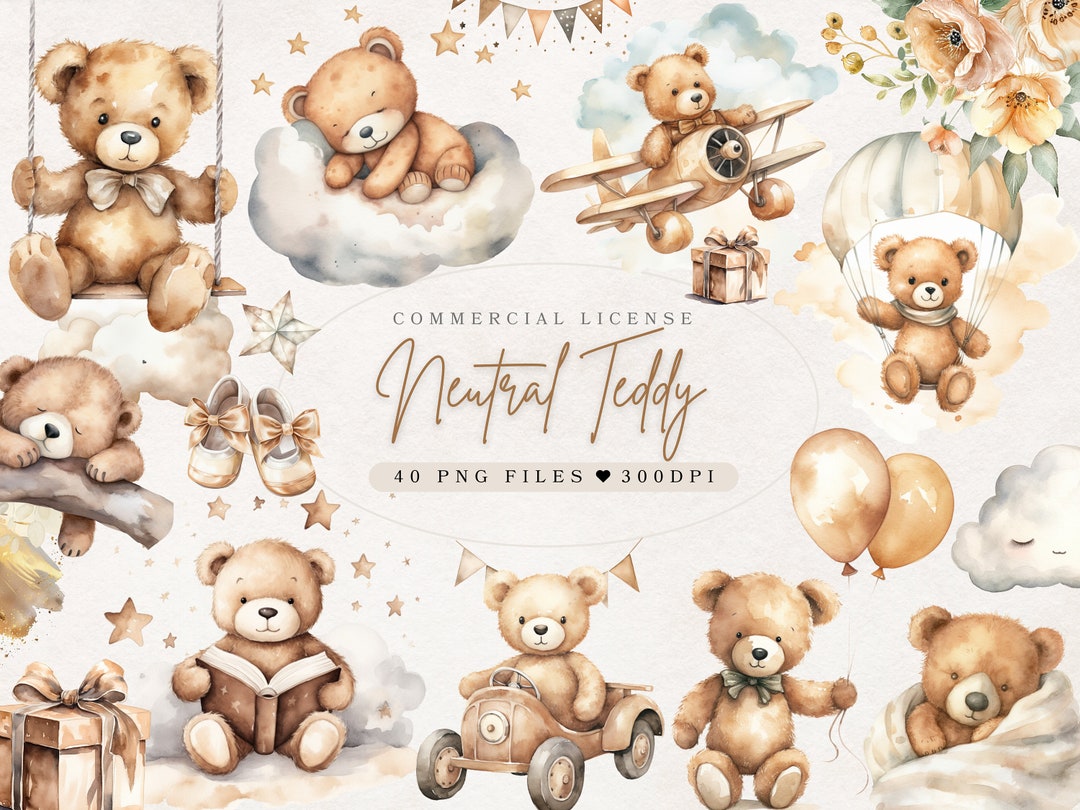 Clipart de oso de peluche boho, oso de peluche para baby shower, oso de ...