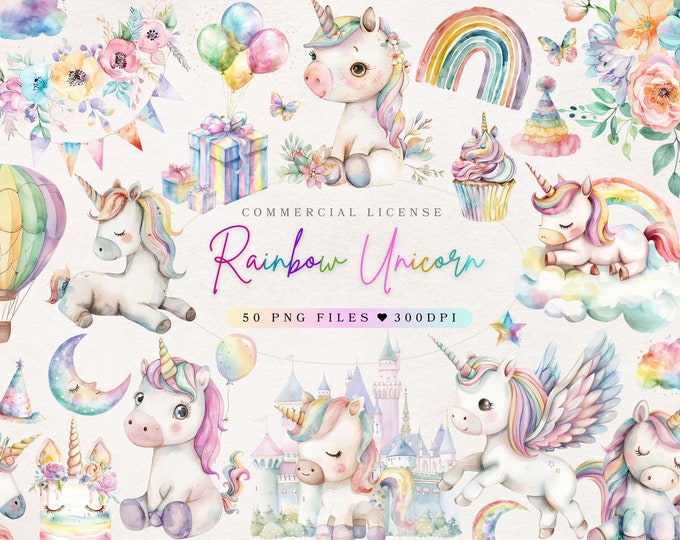 Unicorn Clipart, 10 PNG, Baby Unicorn PNG, Hearts Unicorn, Party ...