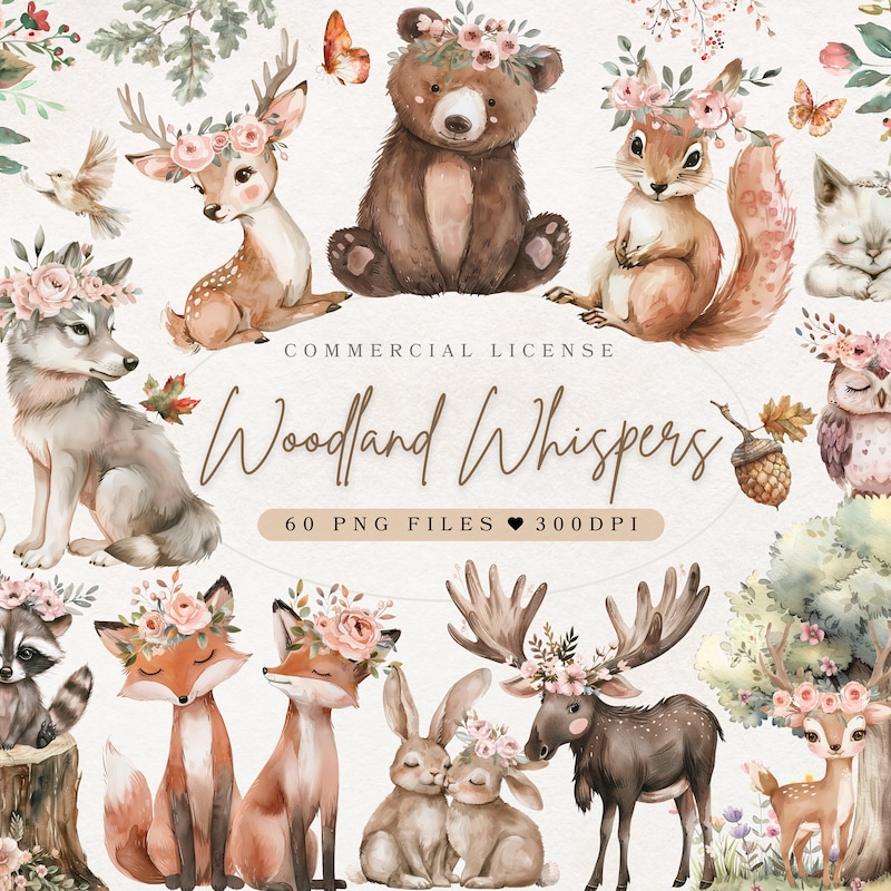 Woodland Animals Clipart - Etsy