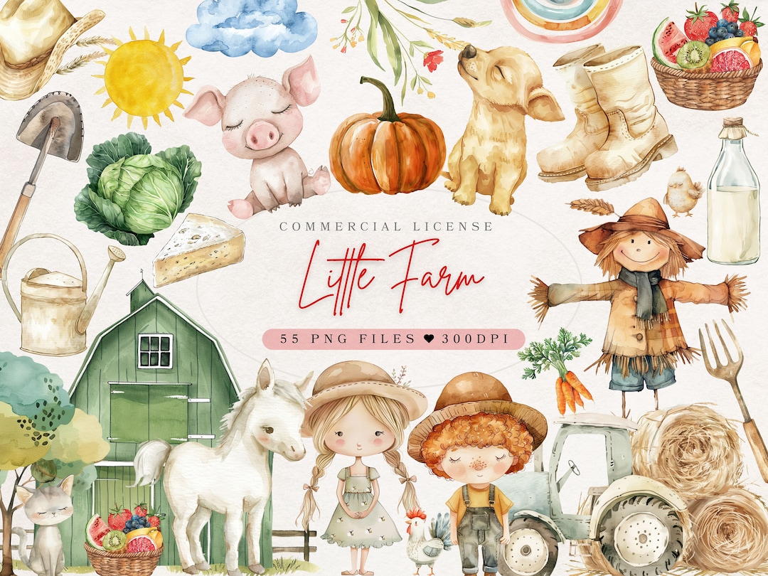 Watercolor Farm Clipart Farm Animals Nursery Decor | Cute Animals ...