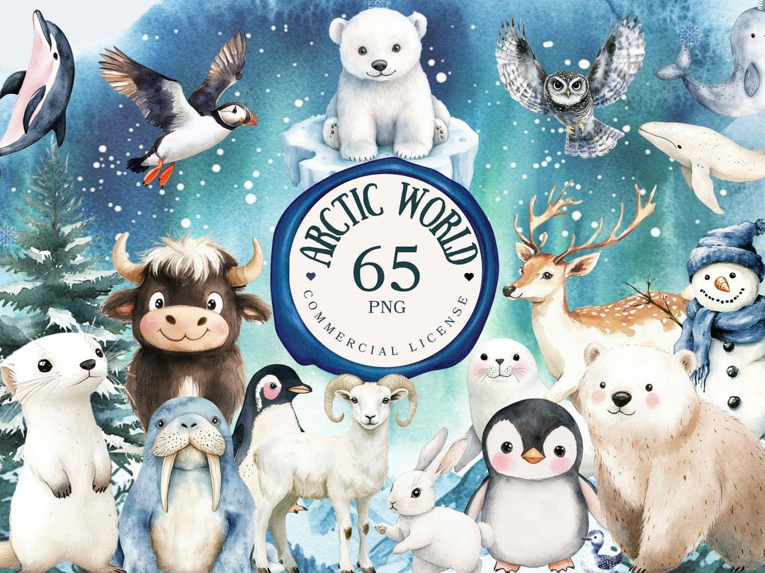 Watercolor Arctic Animals Clipart Cute Baby Animal PNG | Polar Animals ...