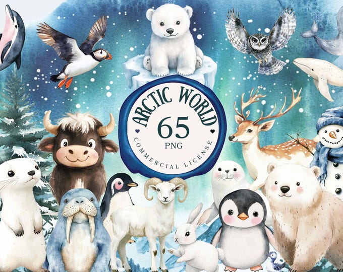 Cute Arctic Animals Clipart - Watercolor Clipart - Winter Animals ...