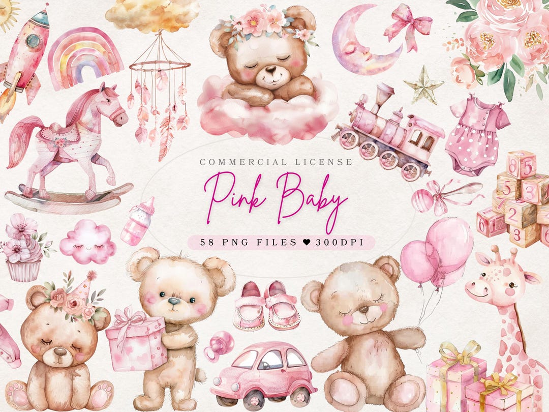 Watercolor Pink Baby Shower Clipart Baby Shower Pink Baby Girl Clipart ...