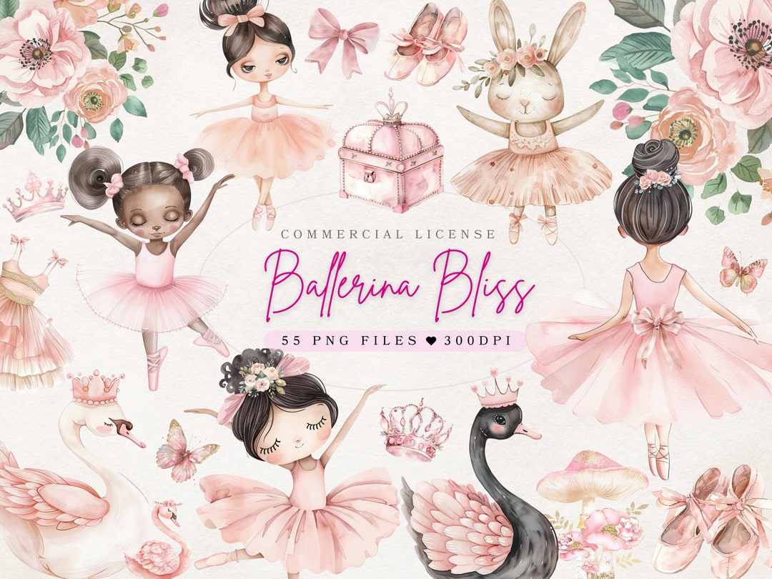 Watercolor Ballerina Clipart Baby Shower Pink Nursery Decor Nursery ...